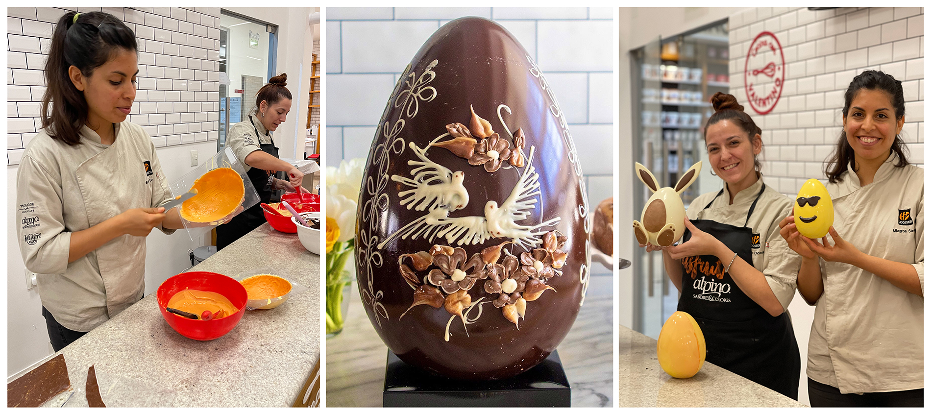 Clase de huevos de Pascua clásicos y huevo gigante con Alpino